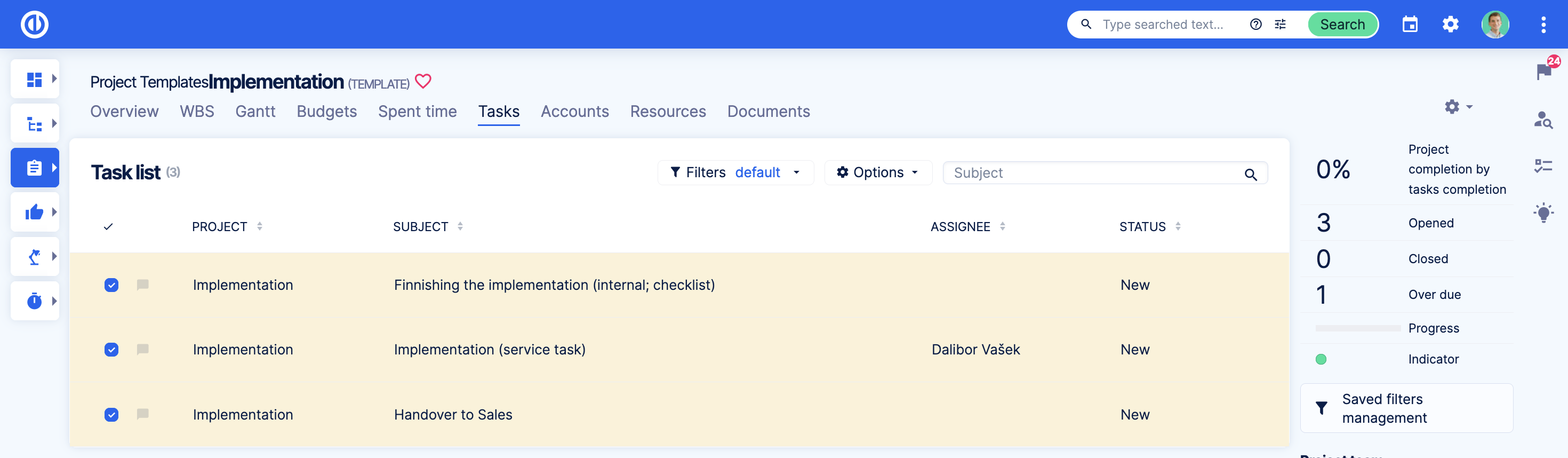 insert a template for the content of task description