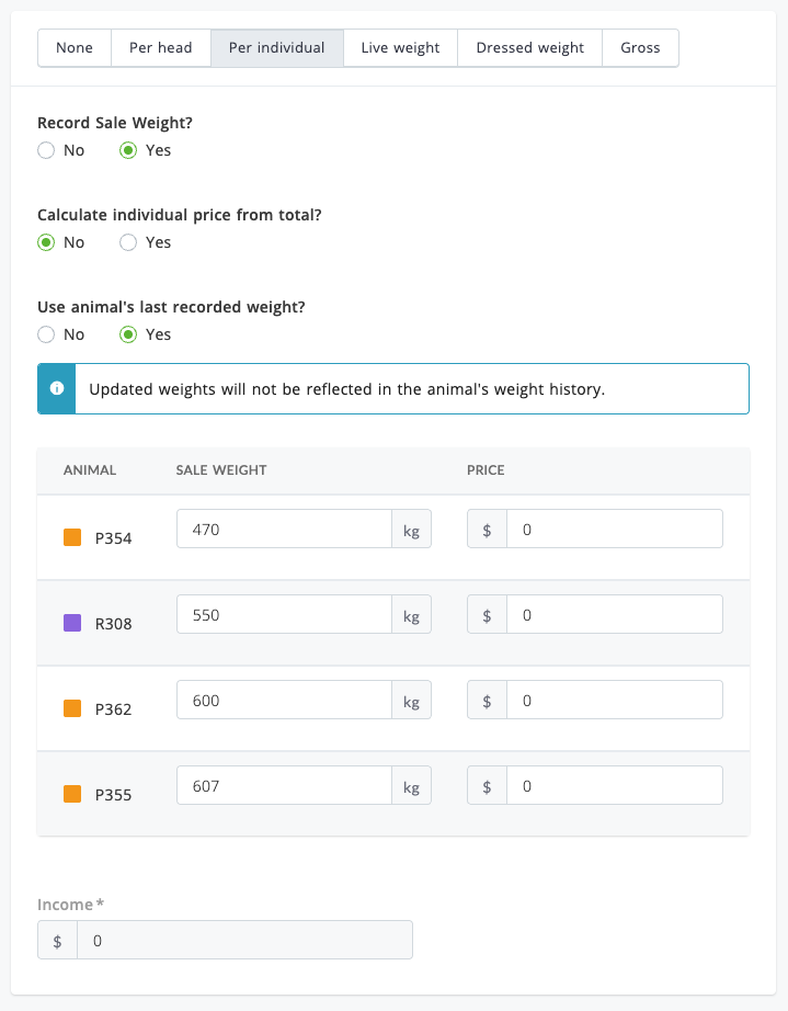 💸 Capture sale income using individual sale weights
