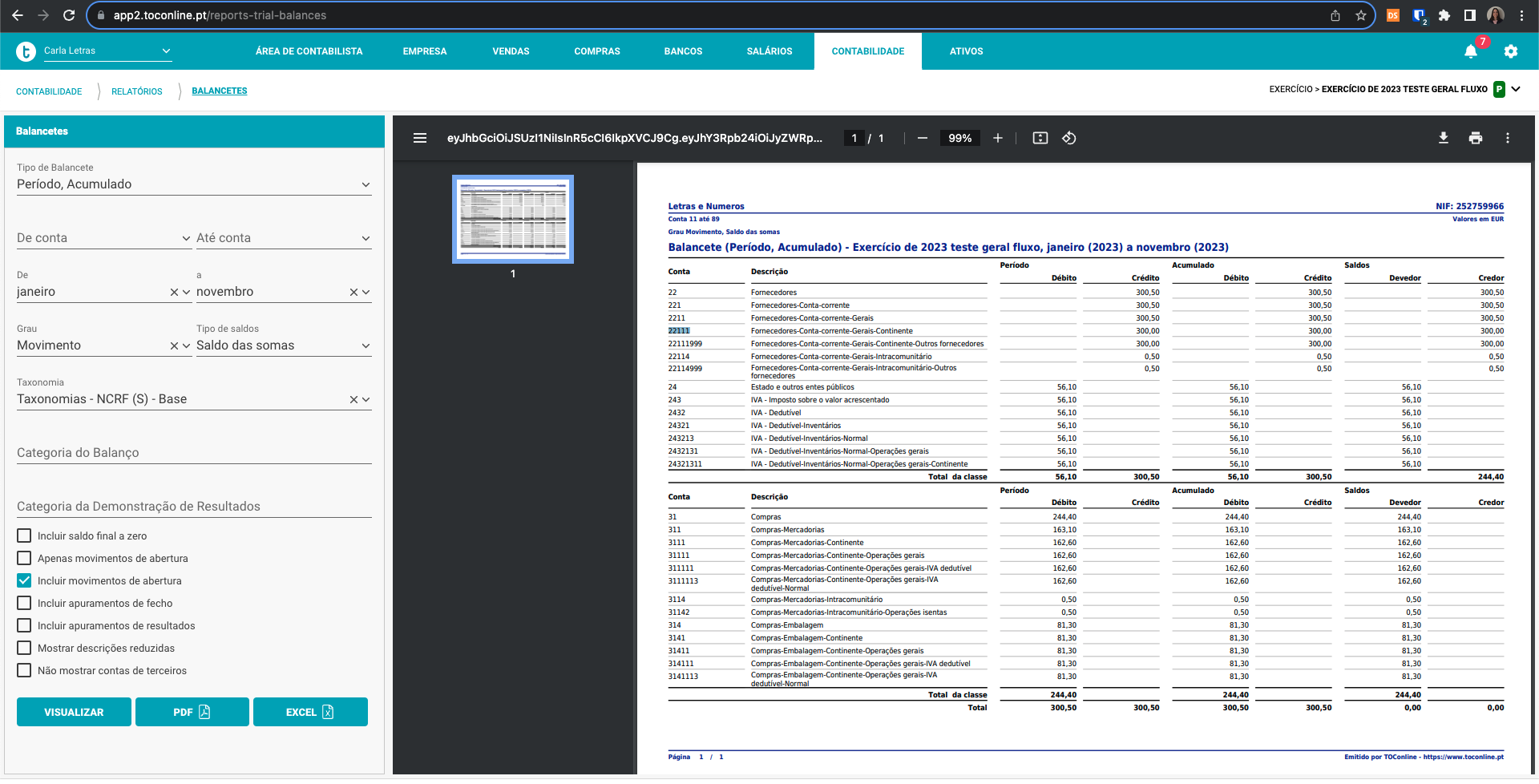 Ao visualizar um "Extrato da Conta", ser possível clicar no "N. Diário ...